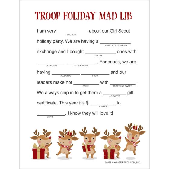 Troop Holiday Party Mad Lib - MakingFriends