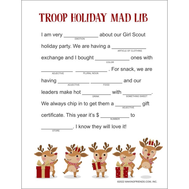 Troop Holiday Party Mad Lib - MakingFriends